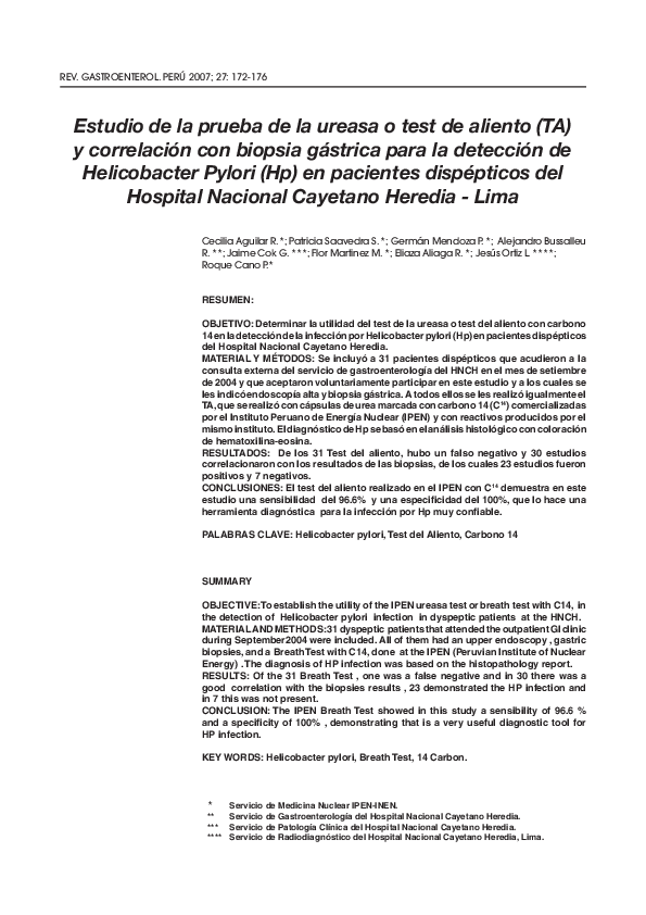 (PDF) Estudio de la prueba de la ureasa o test de aliento (TA) y ...