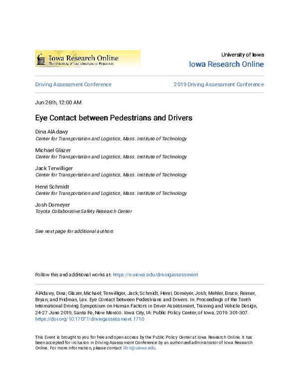 (PDF) Eye Contact between Pedestrians and Drivers