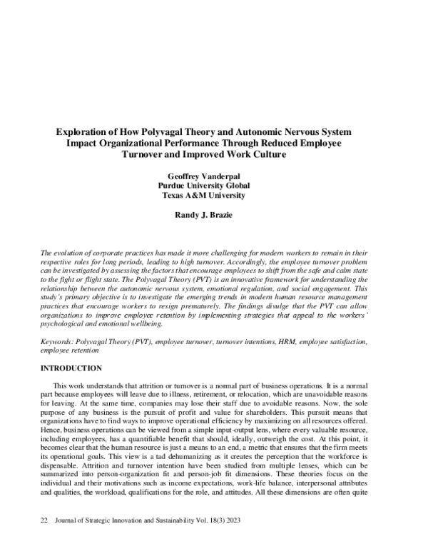 (PDF) Exploration of How Polyvagal Theory and Autonomic Nervous System ...