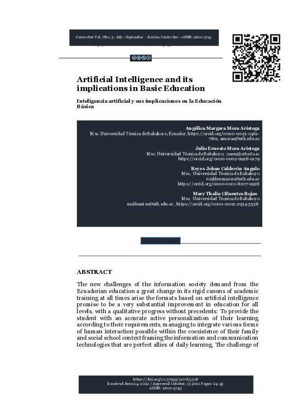 (PDF) Artificial Intelligence and its implications in Basic Education