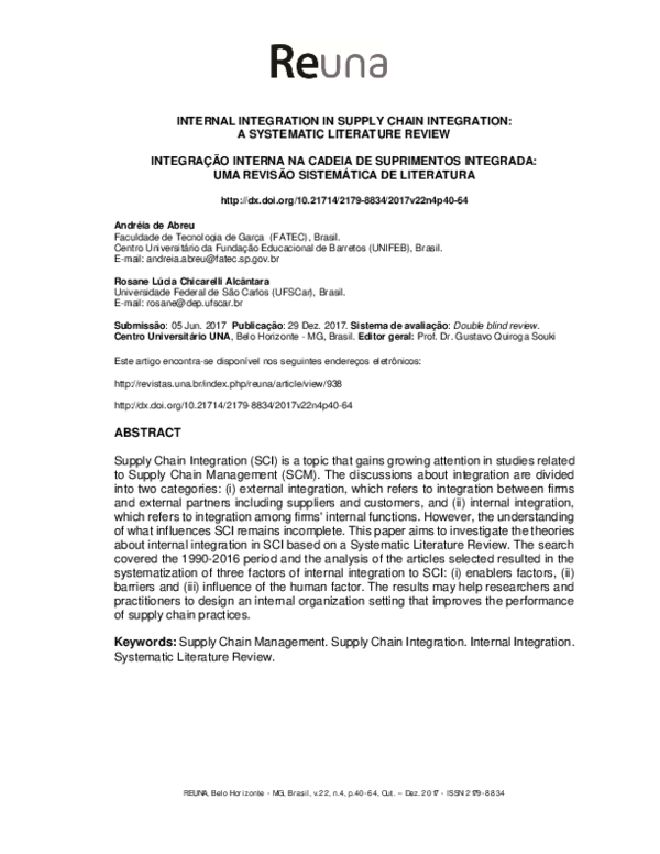 (PDF) Internal Integration in Supply Chain Integration: A Systematic ...