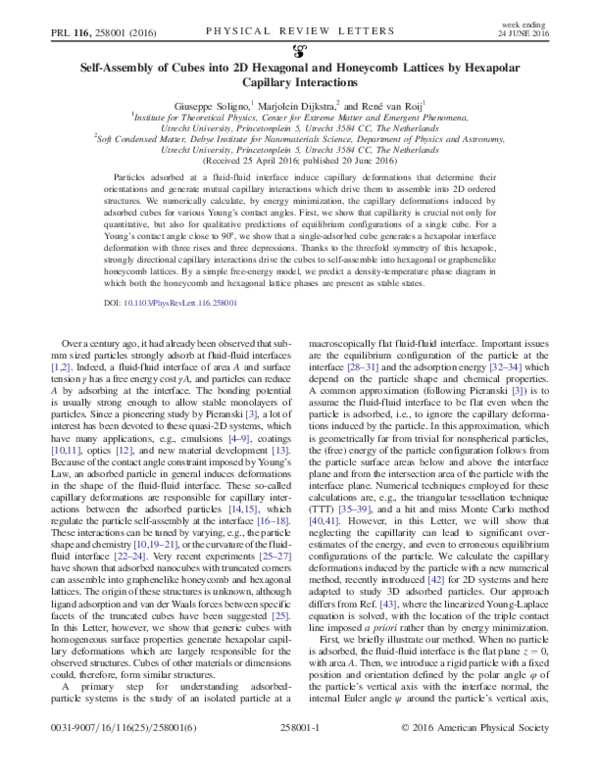 (PDF) Self-Assembly of Cubes into 2D Hexagonal and Honeycomb Lattices ...
