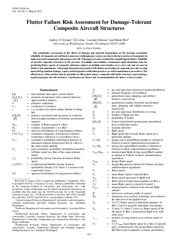 Flutter Failure Risk Assessment for Damage-Tolerant Composite Aircraft ...