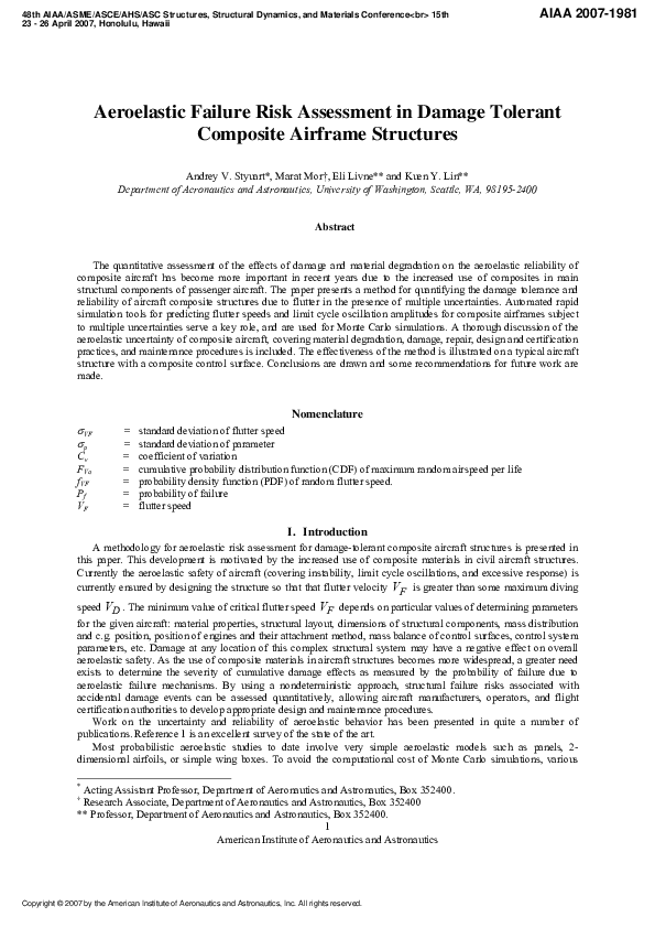 (PDF) Aeroelastic Failure Risk Assessment in Damage Tolerant Composite ...