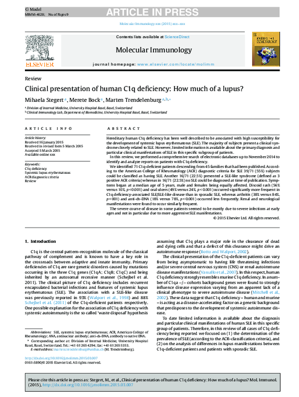 (PDF) Clinical presentation of human C1q deficiency: How much of a lupus?