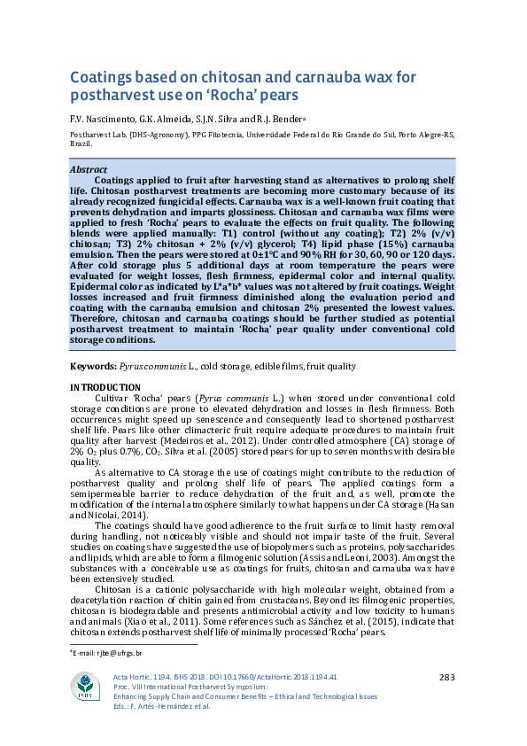 (PDF) Coatings based on chitosan and carnauba wax for postharvest use ...