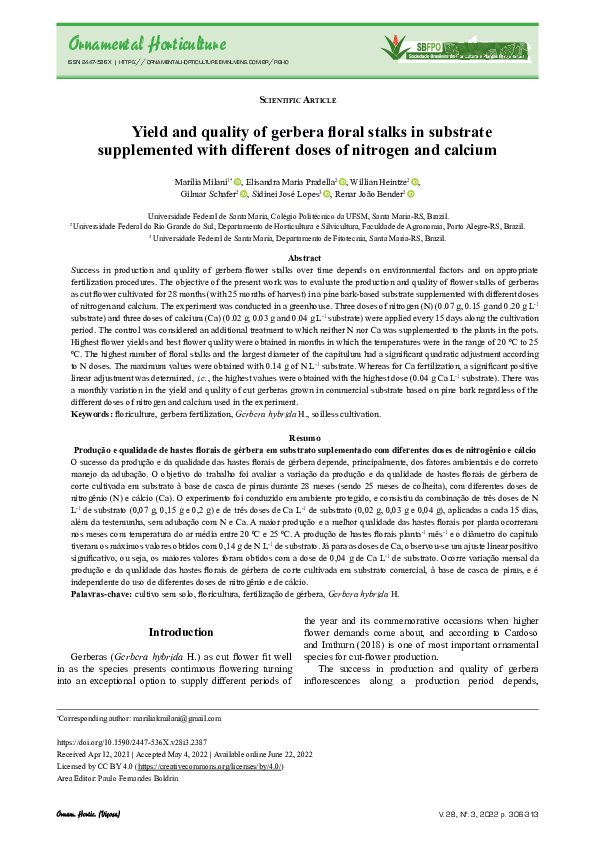(PDF) Yield and quality of gerbera floral stalks in substrate supplemented with different doses ...