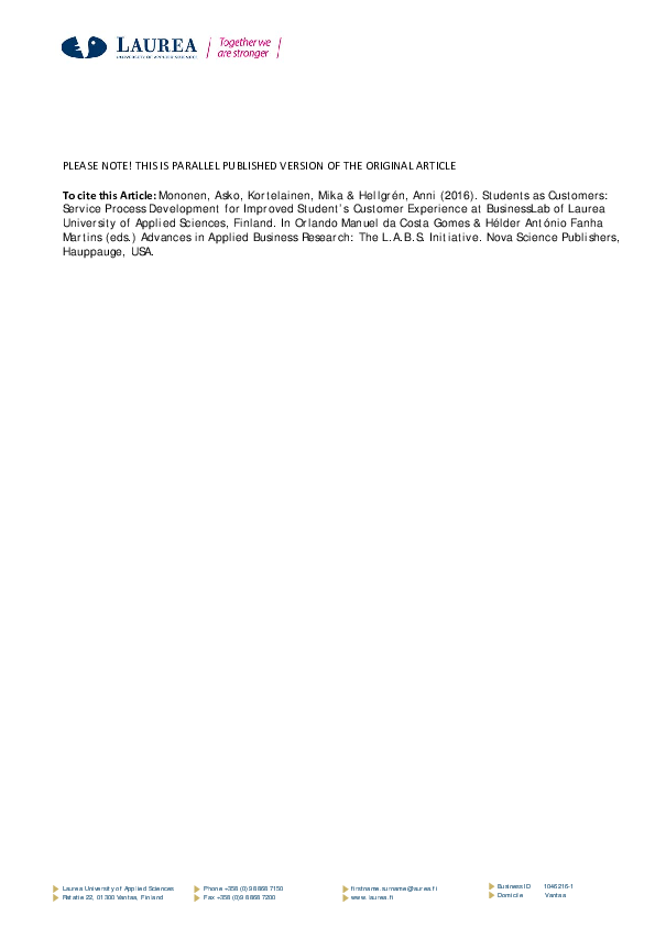 (PDF) Students as customers : Service process development for improved ...