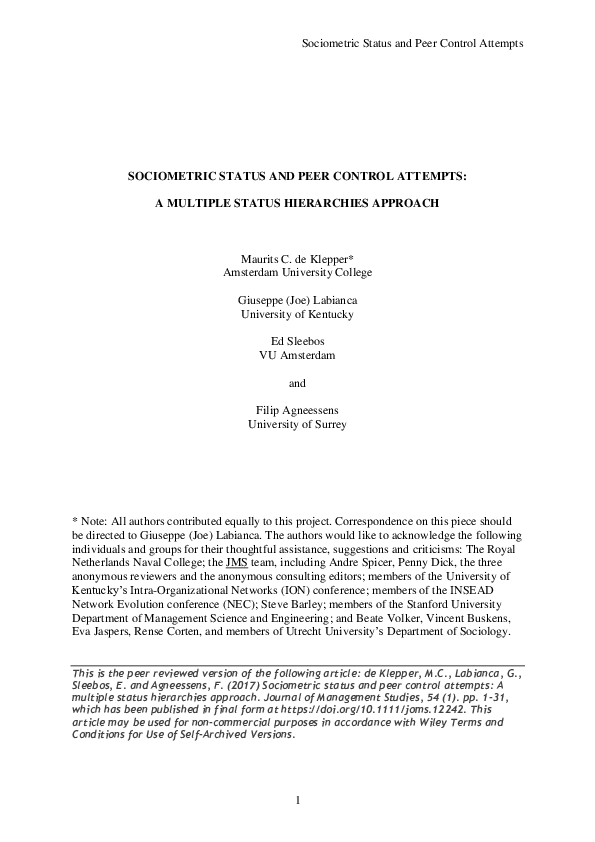(PDF) Sociometric Status and Peer Control Attempts: A Multiple Status ...