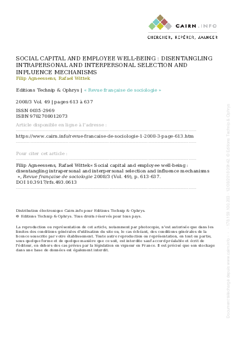 (PDF) Social Capital and Employee Well-Being: Disentangling ...