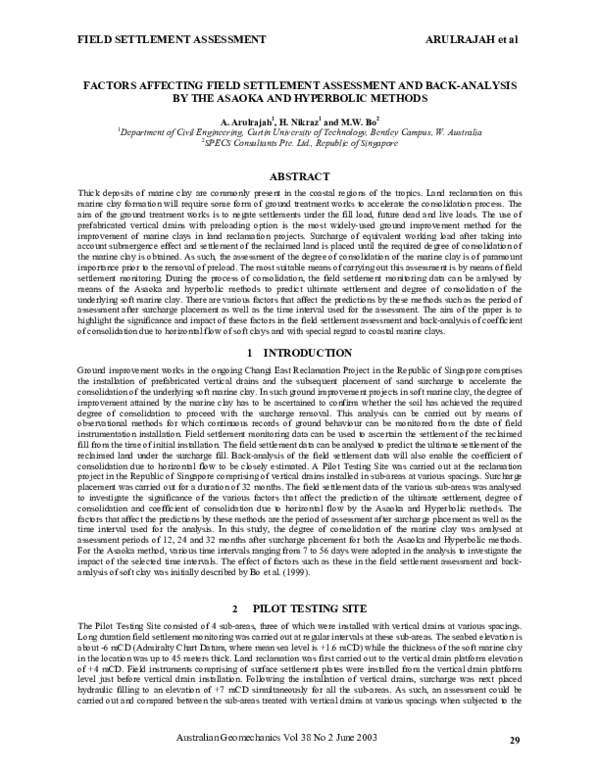 (PDF) Factors affecting field settlement assessment and back-analysis ...