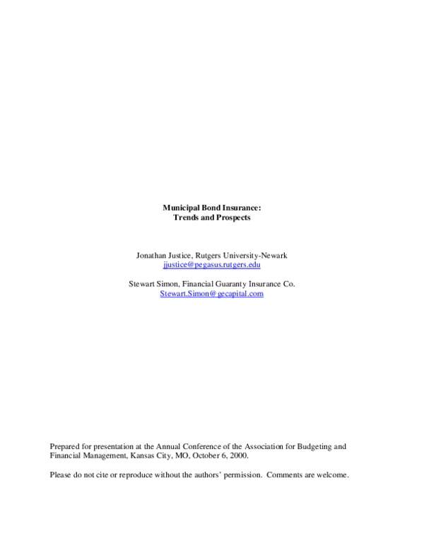 (PDF) Municipal Bond Insurance: Trends and Prospects