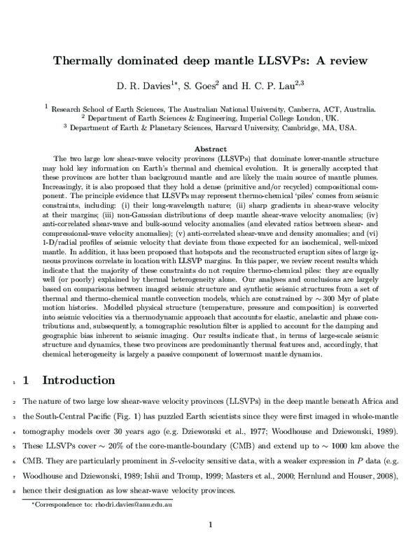 (PDF) Thermally Dominated Deep Mantle LLSVPs: A Review | Saskia Goes ...
