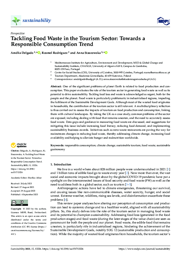 (PDF) Tackling Food Waste in the Tourism Sector: Towards a Responsible ...