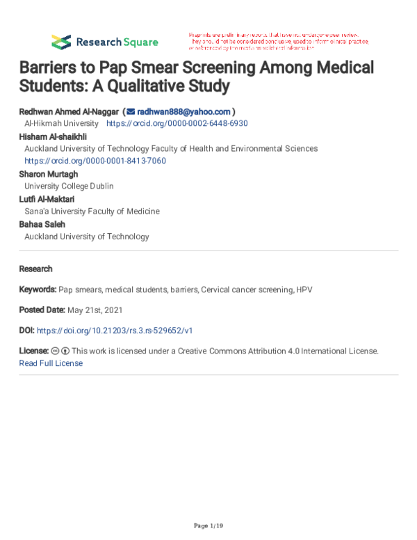 (PDF) Barriers to Pap Smear Screening Among Medical Students: A ...