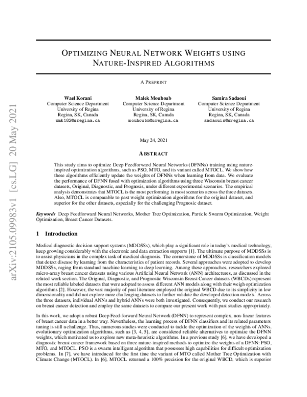 (PDF) Optimizing Neural Network Weights using Nature-Inspired Algorithms