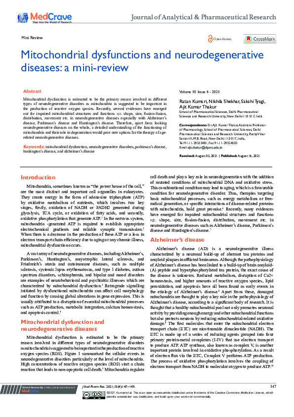 (PDF) Mitochondrial dysfunctions and neurodegenerative diseases: a mini-review