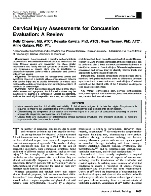 (PDF) Cervical Injury Assessments for Concussion Evaluation: A Review