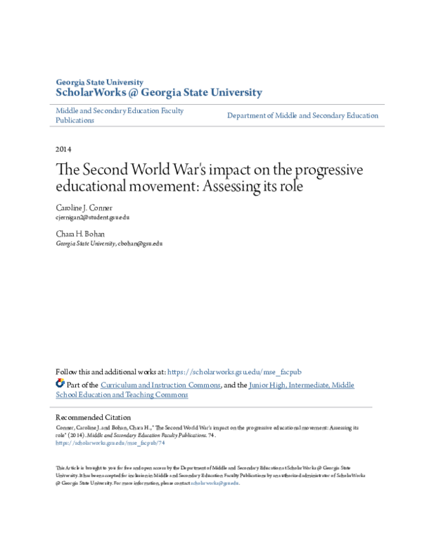 (PDF) The Second World War's impact on the progressive educational ...