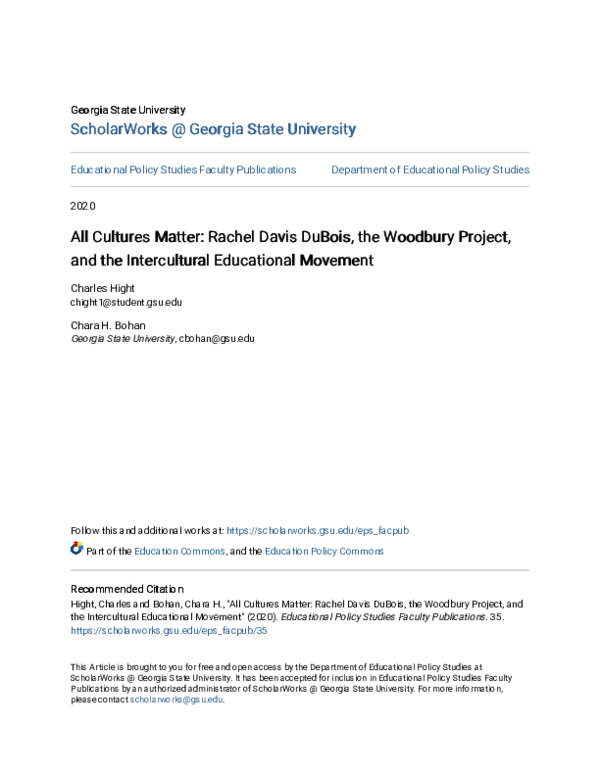 (PDF) All Cultures Matter: Rachel Davis DuBois, the Woodbury Project ...