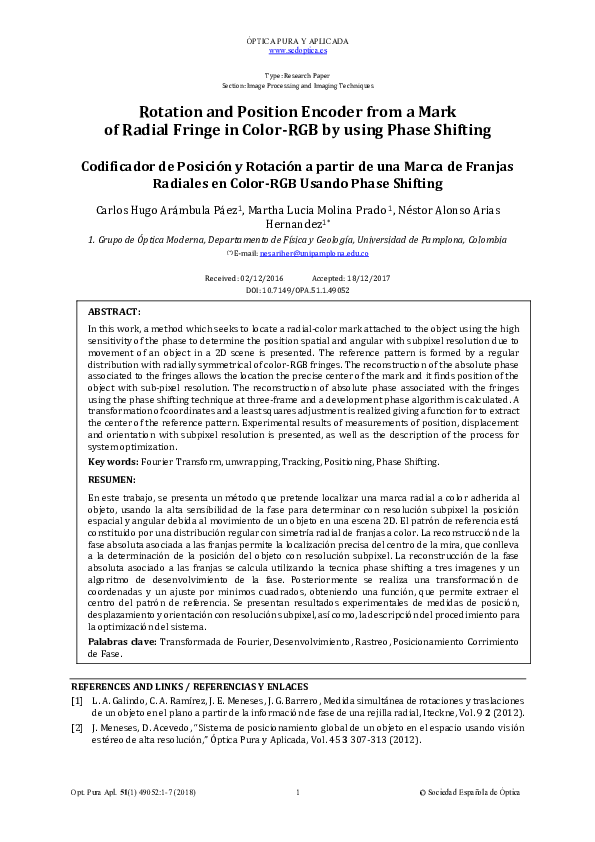 (PDF) Rotation and Position Encoder from a Mark of Radial Fringe in ...