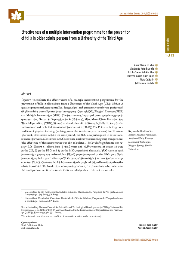 (PDF) Effectiveness of a multiple intervention programme for the prevention of falls in older ...
