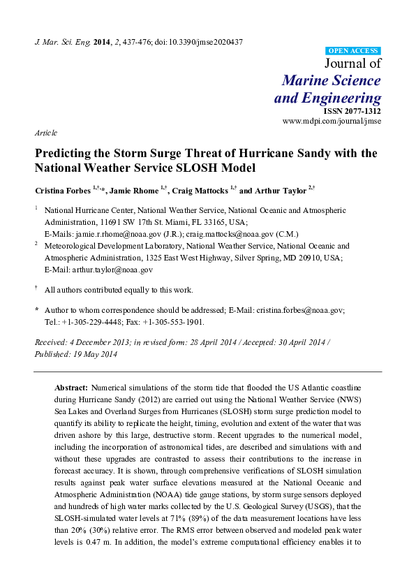 (PDF) Predicting the Storm Surge Threat of Hurricane Sandy with the ...