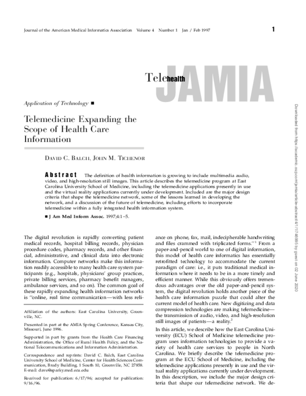 (PDF) Telemedicine Expanding the Scope of Health Care Information