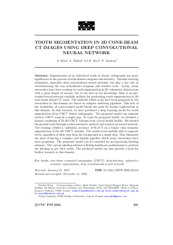(PDF) Tooth segmentation in 3D cone-beam CT images using deep convolutional neural network
