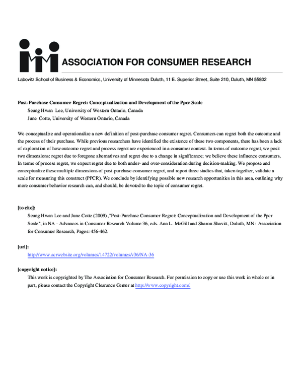 (PDF) Post-purchase consumer regret: conceptualization and development ...