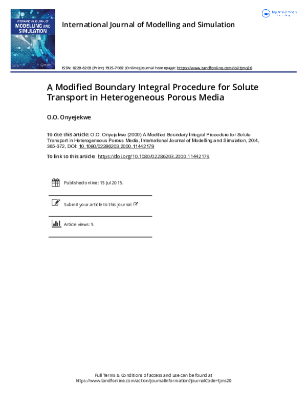 (PDF) A Modified Boundary Integral Procedure for Solute Transport in ...