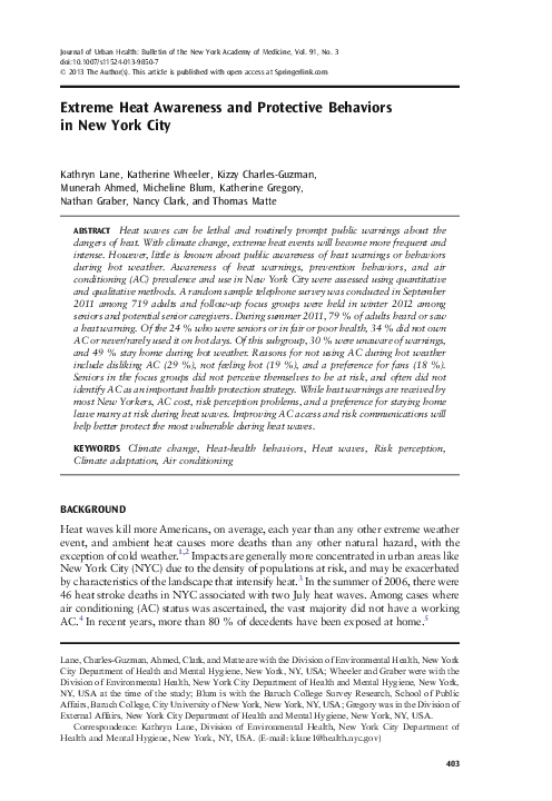 (PDF) Extreme Heat Awareness and Protective Behaviors in New York City ...