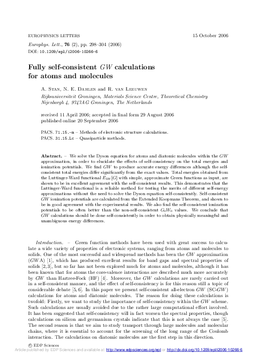 Pdf Fully Self Consistent Gw Calculations For Atoms And Molecules