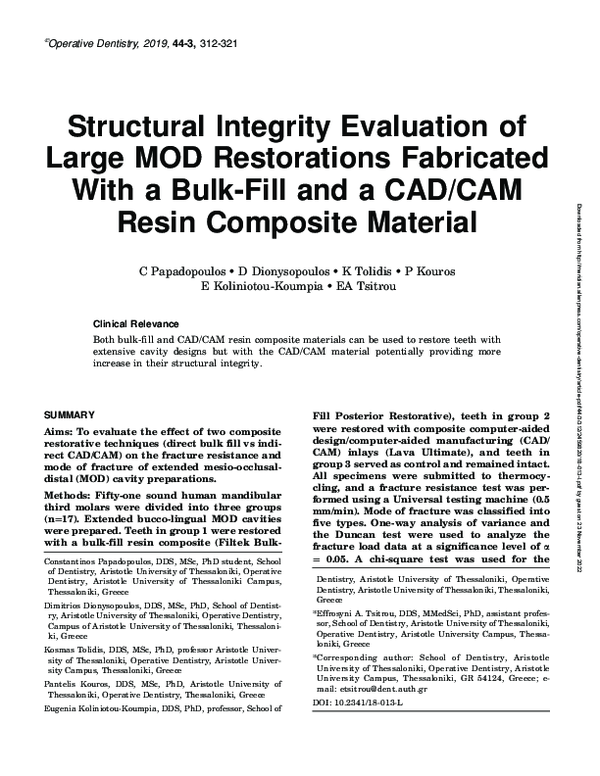 (PDF) Structural Integrity Evaluation of Large MOD Restorations ...