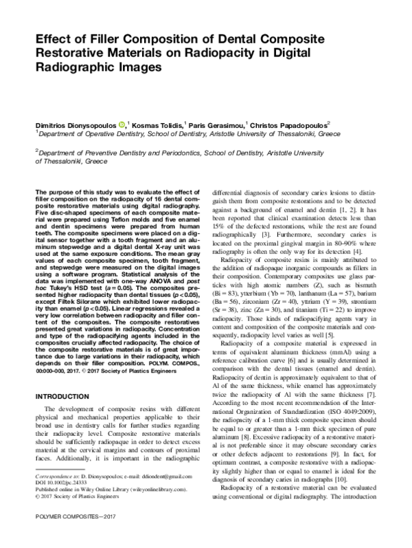 (PDF) Effect of filler composition of dental composite restorative ...