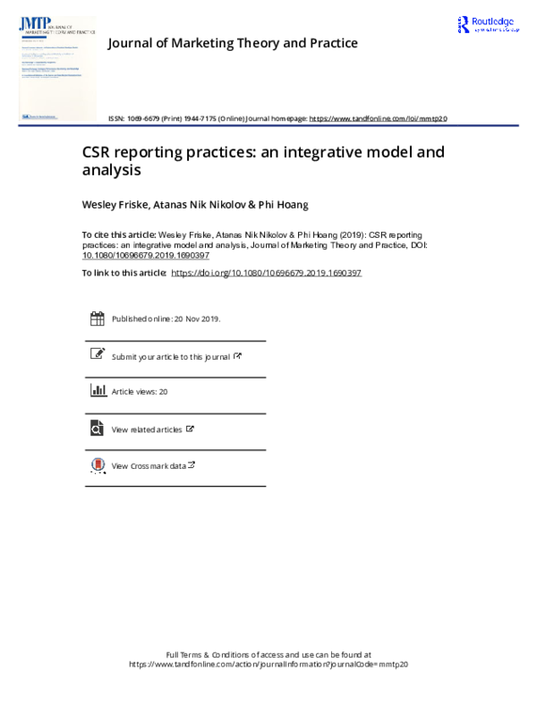 (PDF) CSR reporting practices: an integrative model and analysis