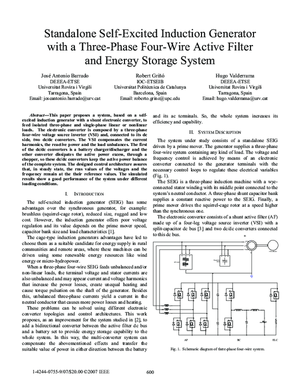 (PDF) Standalone Self-Excited Induction Generator with a Three-Phase Four-Wire Active Filter and ...