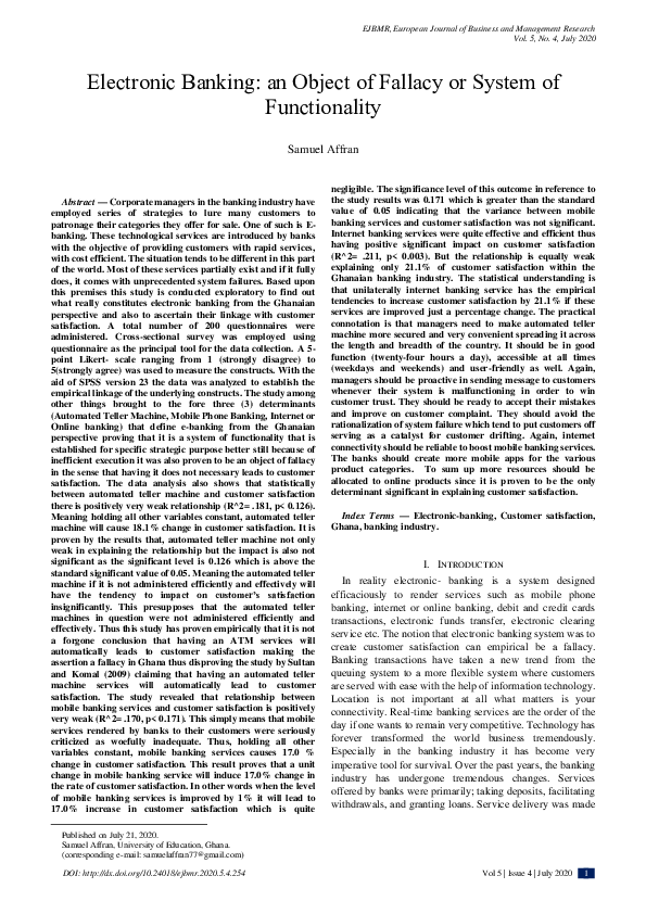 (PDF) Electronic Banking: an Object of Fallacy or System of ...