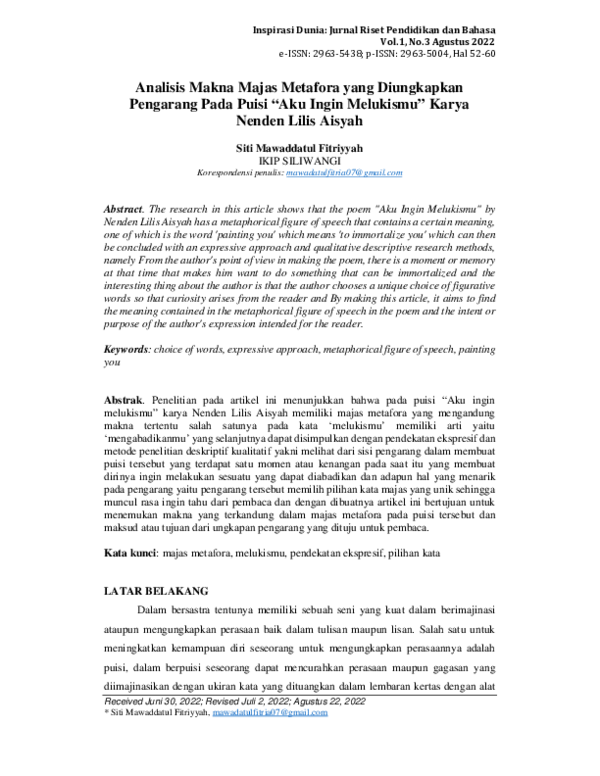 (PDF) Analisis Makna Majas Metafora yang Diungkapkan Pengarang Pada ...