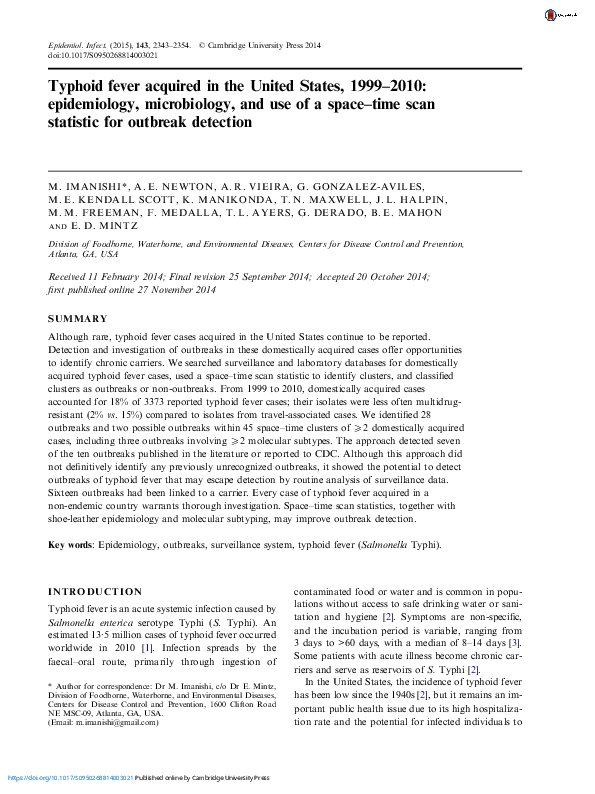 (PDF) Typhoid fever acquired in the United States, 1999–2010 ...