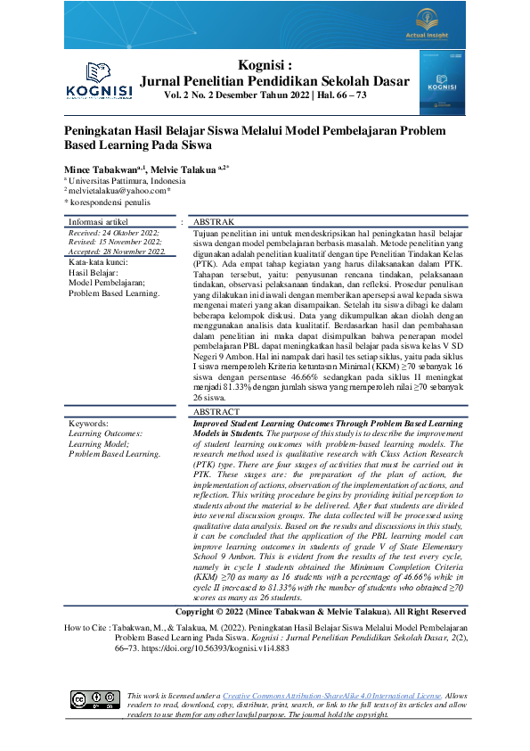 (PDF) Peningkatan Hasil Belajar Siswa Melalui Model Pembelajaran Problem Based Learning Pada Siswa