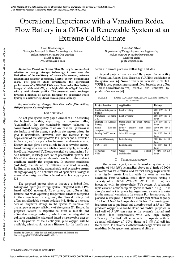 (PDF) Operational Experience with a Vanadium Redox Flow Battery in a Off-Grid Renewable System ...