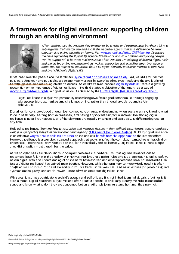(PDF) A framework for digital resilience: supporting children through an enabling environment