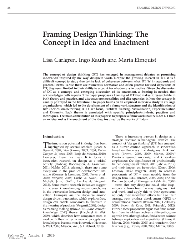 (PDF) Framing Design Thinking: The Concept in Idea and Enactment