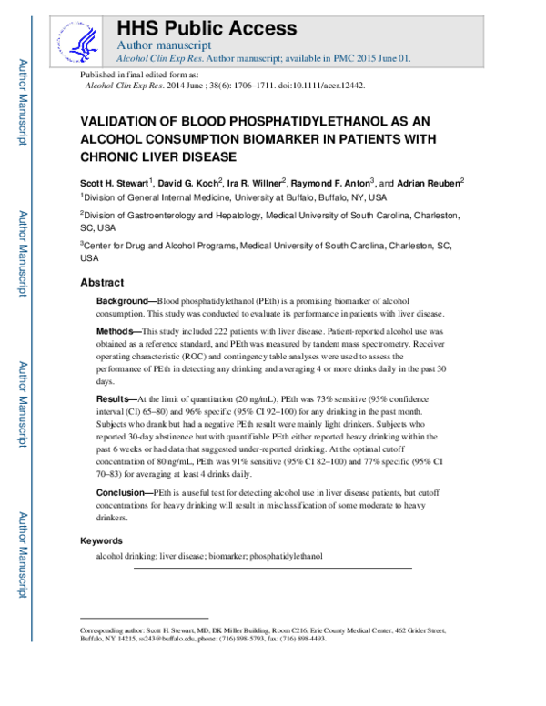 (PDF) Preliminary Evaluation of Phosphatidylethanol and Alcohol ...