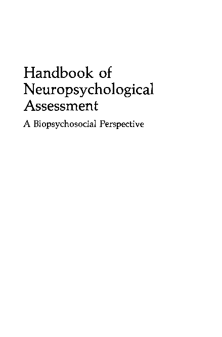 (PDF) Handbook of Neuropsychological Assessment