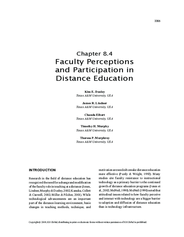 (PDF) Faculty Perceptions and Participation in Distance Education