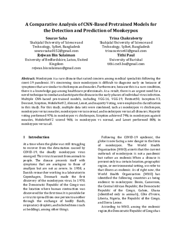 (PDF) A Comparative Analysis of CNN-Based Pretrained Models for the Detection and Prediction of ...