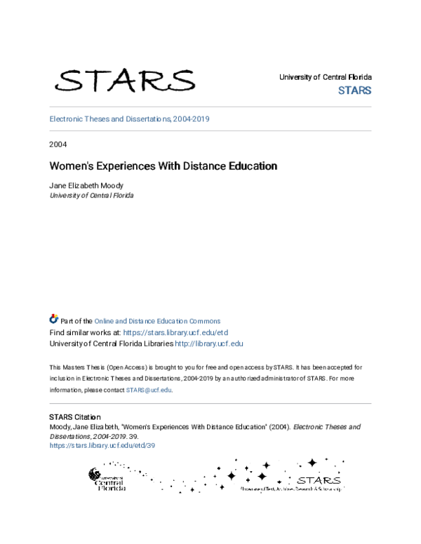 (PDF) Women's experiences with distance education
