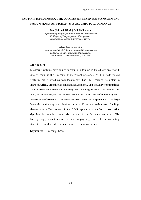 (PDF) Factors influencing the success of learning managementsystem (LMS ...
